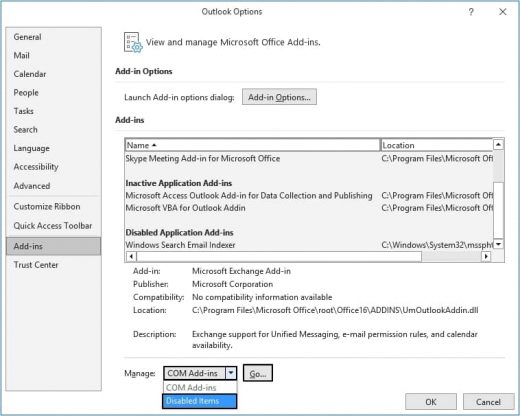 How to fix missing add-ins in Outlook 2016, 2013 or 2010?