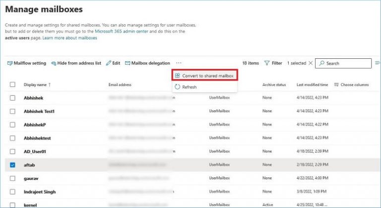 Convert a user mailbox to shared & a shared mailbox to user mailbox in ...