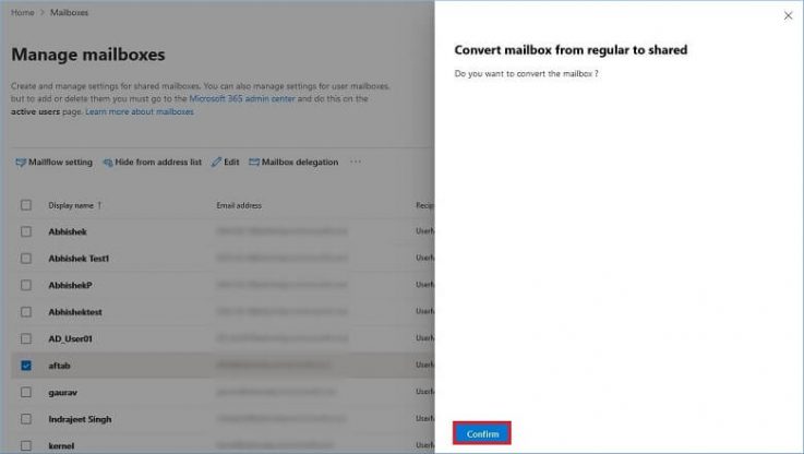 Convert a user mailbox to shared & a shared mailbox to user mailbox in Microsoft 365