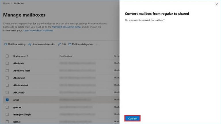 Convert a user mailbox to shared & a shared mailbox to user mailbox in Microsoft 365