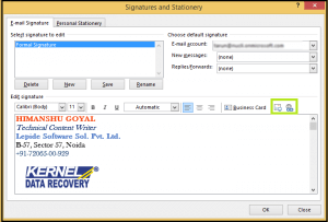 Create and add email signature in MS Outlook 2016