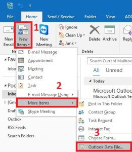 How to add, close and remove data file in Outlook?