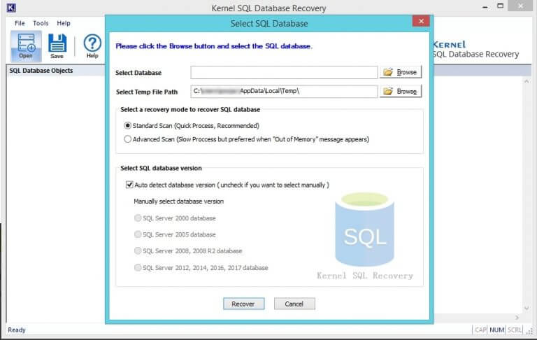 A brand new interface for Kernel SQL recovery tool