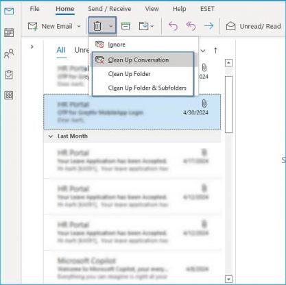 Removing duplicate email messages in Outlook 2016 & 2019
