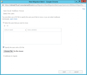 Batch migration of Exchange mailboxes using CSV file