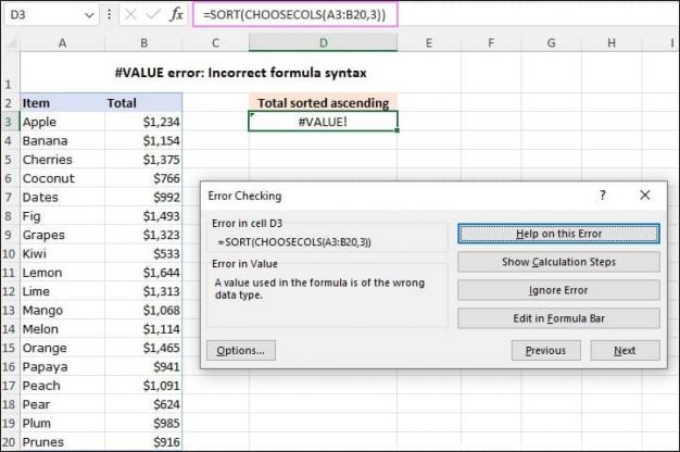 How to fix ‘VALUE Error’ in Excel 2016