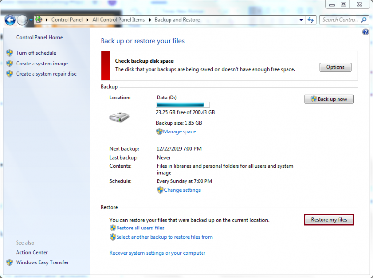 Recover lost files after Windows update