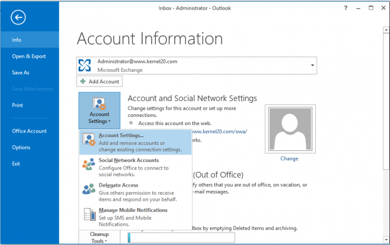 Set up an IMAP connection to Exchange account using Outlook
