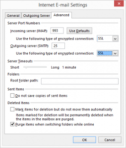 Set up an IMAP connection to Exchange account using Outlook