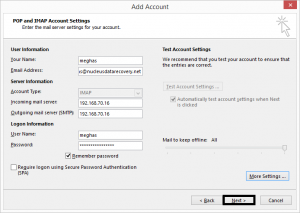 Set up an IMAP connection to Exchange account using Outlook