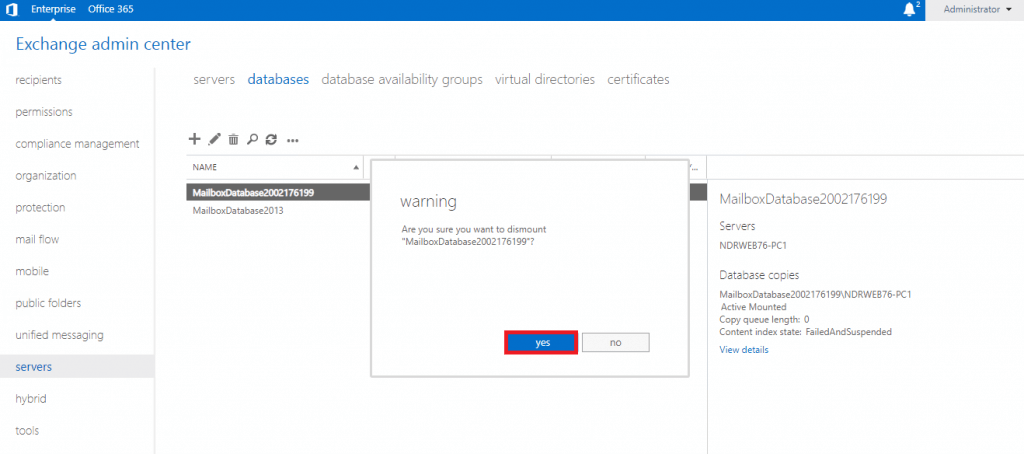 Methods to mount/dismount Exchange 2016 database using Admin Center ...