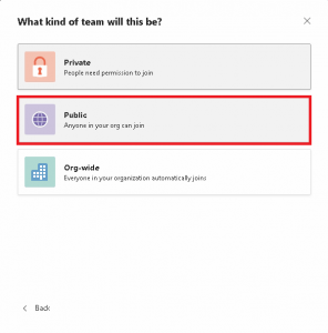 Steps to create a Team in Microsoft Teams