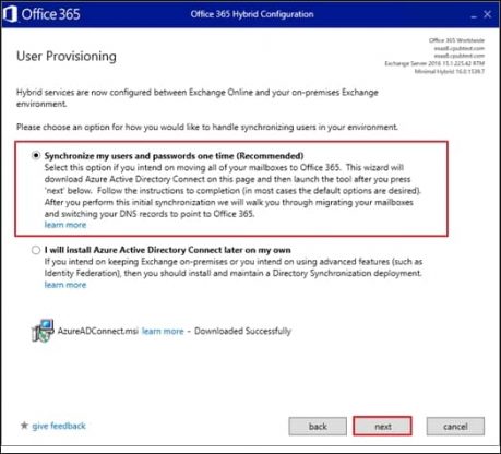 Exchange Server 2016 hybrid migration to Office 365