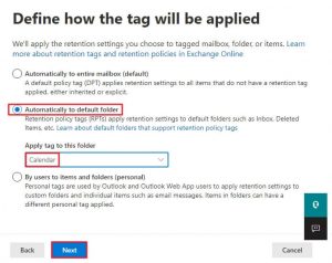 Office 365 retention policies for Calendar & Tasks