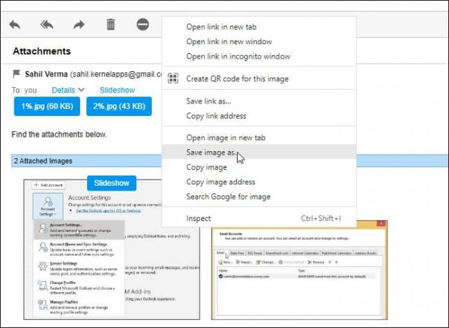 Simple methods to download pictures from AOL email
