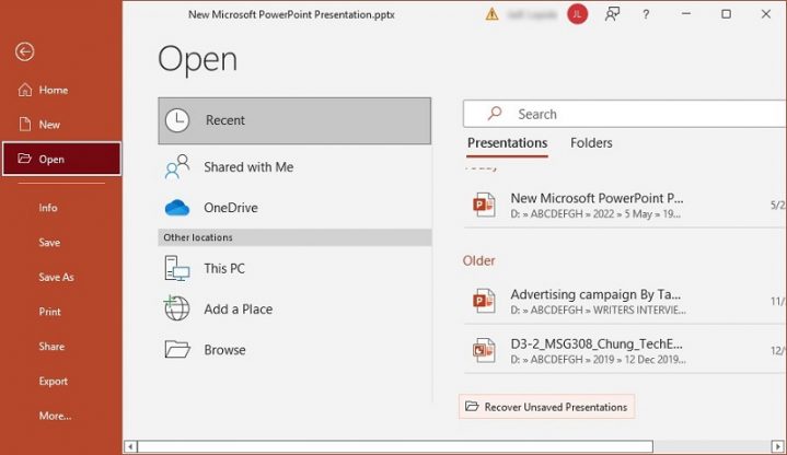 Methods to recover overwritten or previous PowerPoint file
