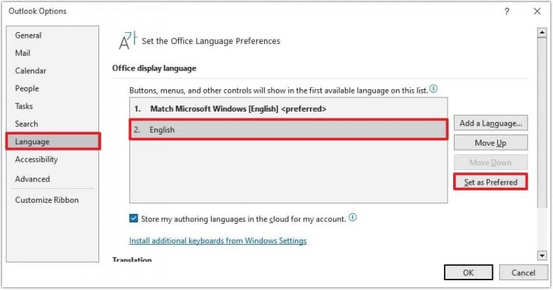 How to Change the Default Language in Outlook?