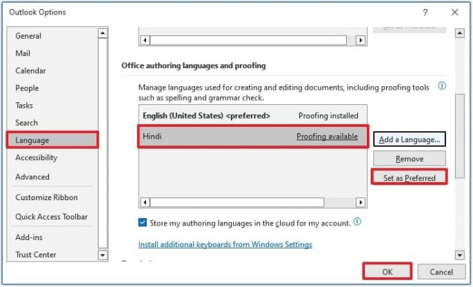 How to Change the Default Language in Outlook?