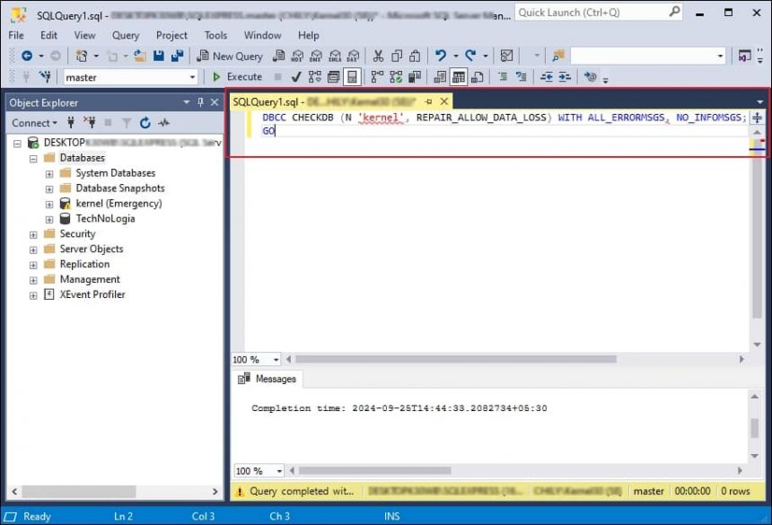 How to repair corrupt SQL Database using DBCC CHECKDB command?