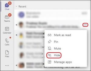 Steps to hide, pin, and filter chats in Microsoft Teams