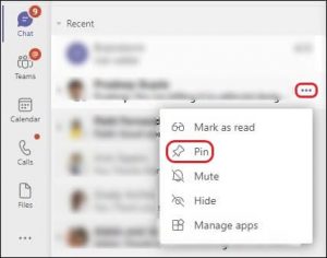 Steps to hide, pin, and filter chats in Microsoft Teams