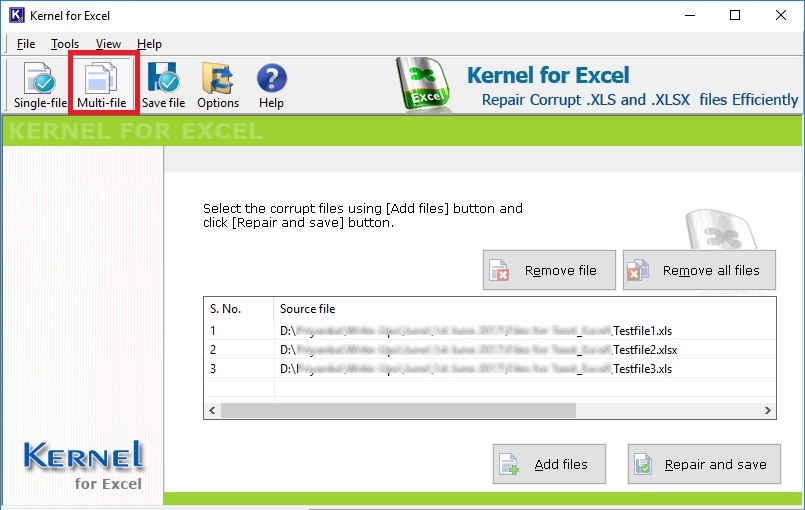 Selection of Multiple Excel (XLS/XLSX) Files for Recovery